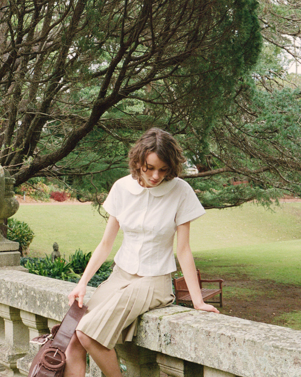 Tops: Curved Collar Cap Sleeve Shirt - White - My mum made it – MY MUM ...